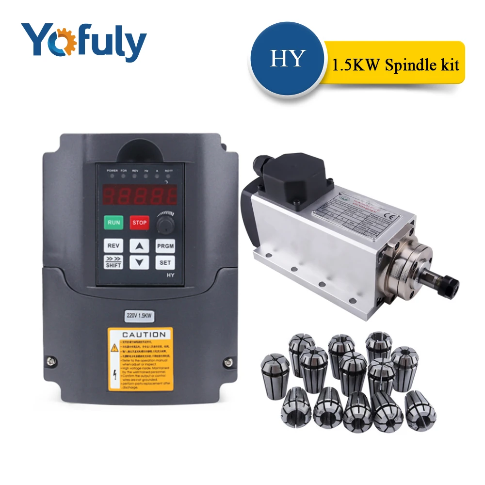 Milling Machines 1.5KW 220V Air Cooled Er11 CNC Spindle Motor and 1.5kw 220v Vfd Variable ...
