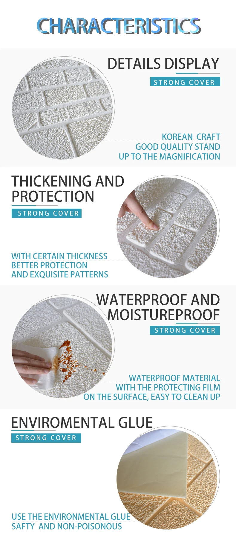 Papier peint,Autocollants muraux 3D en grès épais,papier peint auto ...