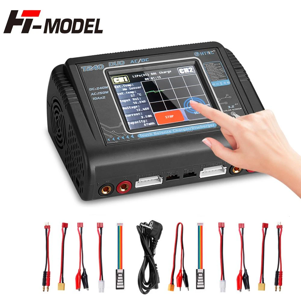 Htrc T240 Duo Lipo Battery Charger Touch Screen Ac 150w Dc 240w Dual Channel Rc Charger For Lihv ...