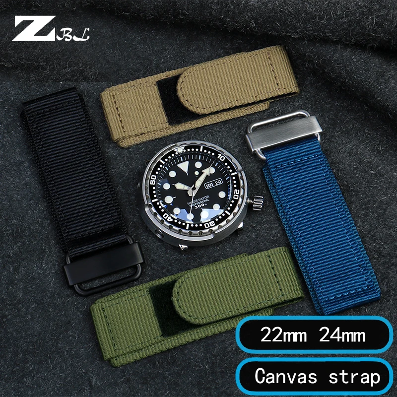 Hook-and-loop-Fastener-Nylon-Watch-Strap-22mm-24mm-For-Seiko-BR-Sport ...