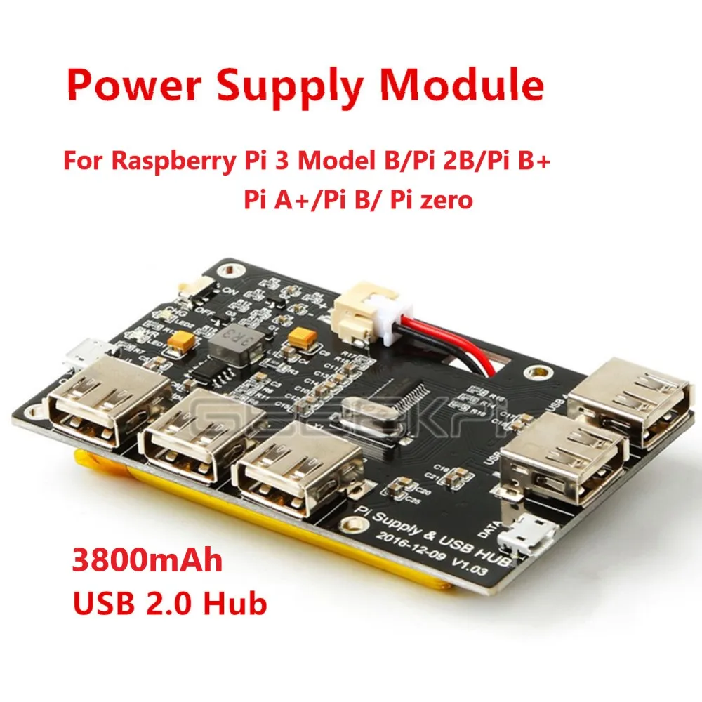 Raspberry pi supply 3800mah 5ポートusb 2.0ハブ電源モジュール (raspberry pi pi3モデルb ...