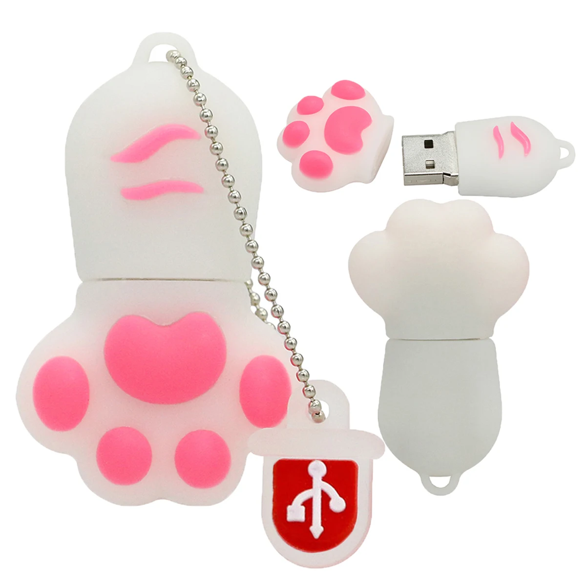 Clé USB,Clé USB avec dessin Animé patte de chat,support à mémoire ,lecteur Flash avec porte-clés ...