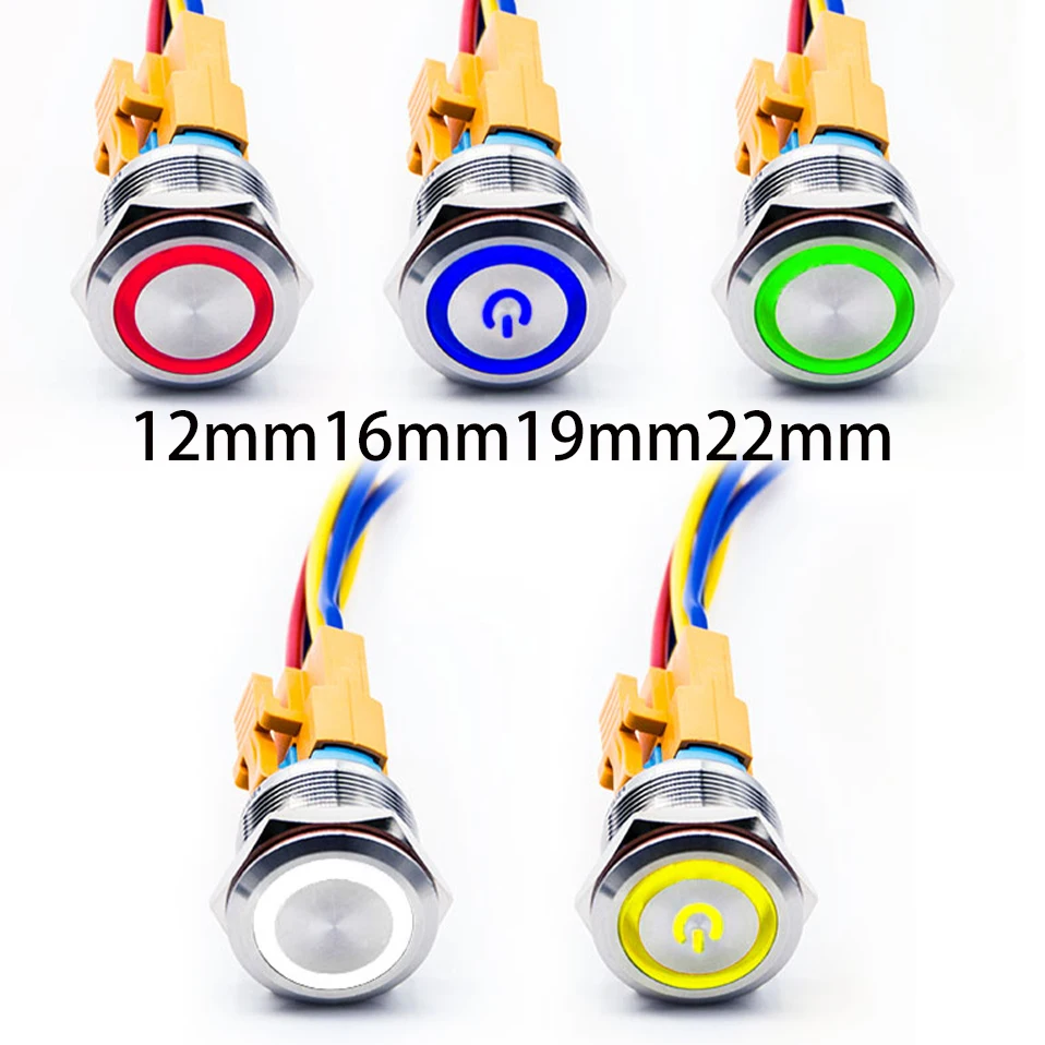 12/16/19/22mm Waterproof Metal Push Button Switch Led Light Momentary Latching Car Engine Power ...