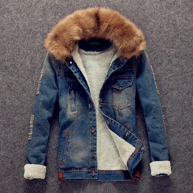 New-Fur-collar-Men-Casual-Denim-Jacket-Winter-Men-Parkas-Casual-Denim ...