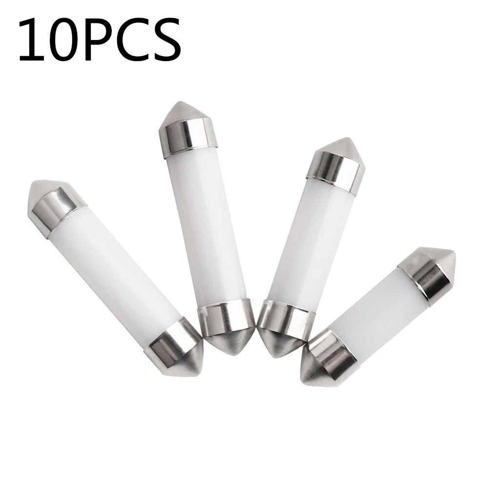 10PCS COB Ceramic Shell Car LED Bulb Map Light 31mm 36mm 39mm 41mm C5W ...