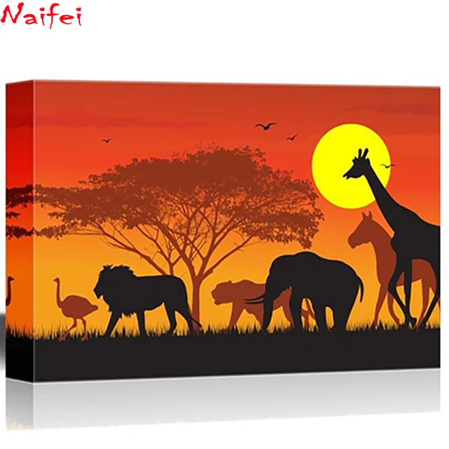 African Sunset With Animals Painting