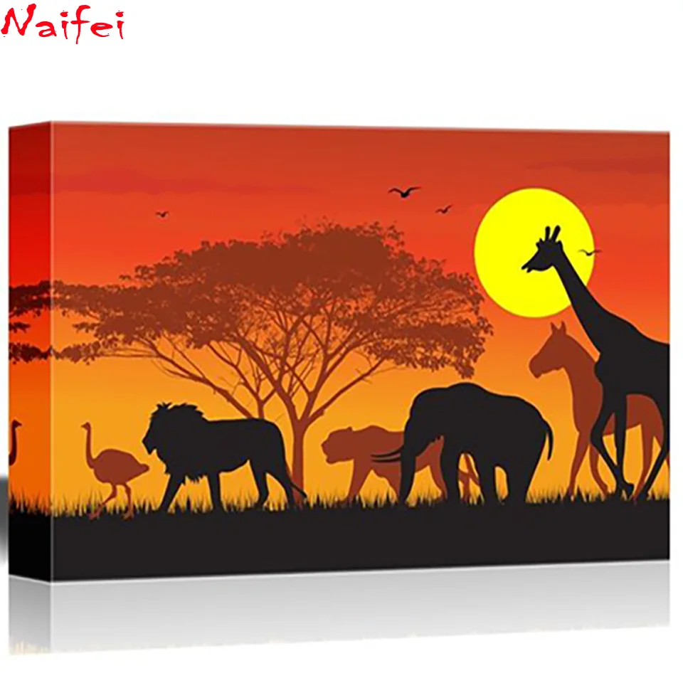 African Animals Silhouette Painting
