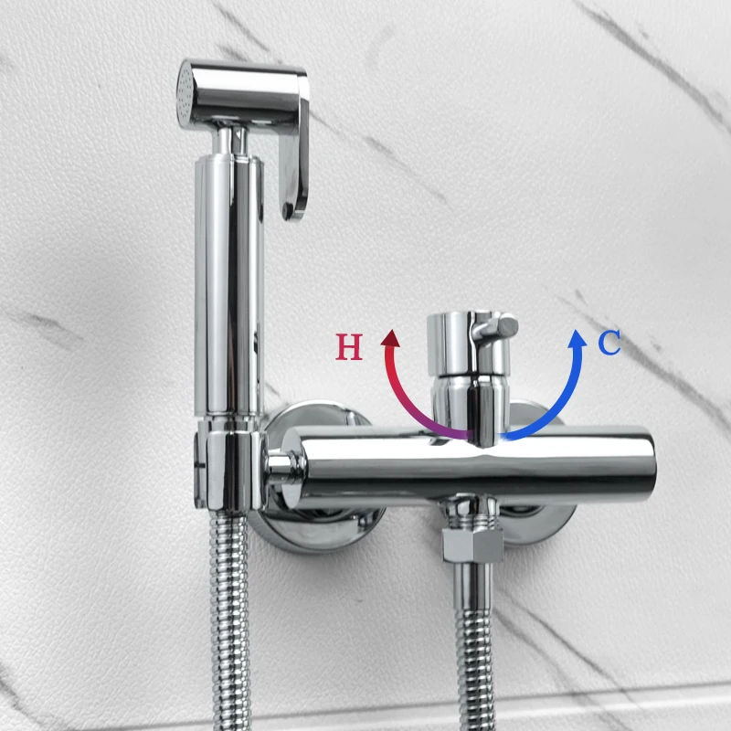 Chrome Hot Cold Water Shattaf Hand Bidet Set Handheld Portable Brass ...
