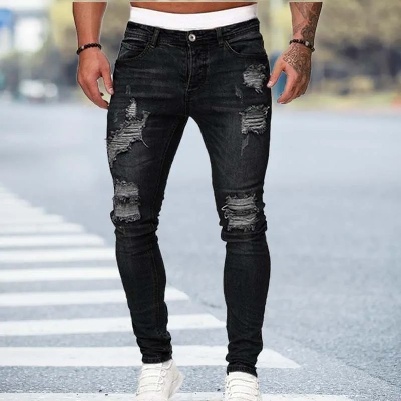 Autumn Black Skinny Jeans Men Ripped Jeans Male Casual Hole Street Hip ...