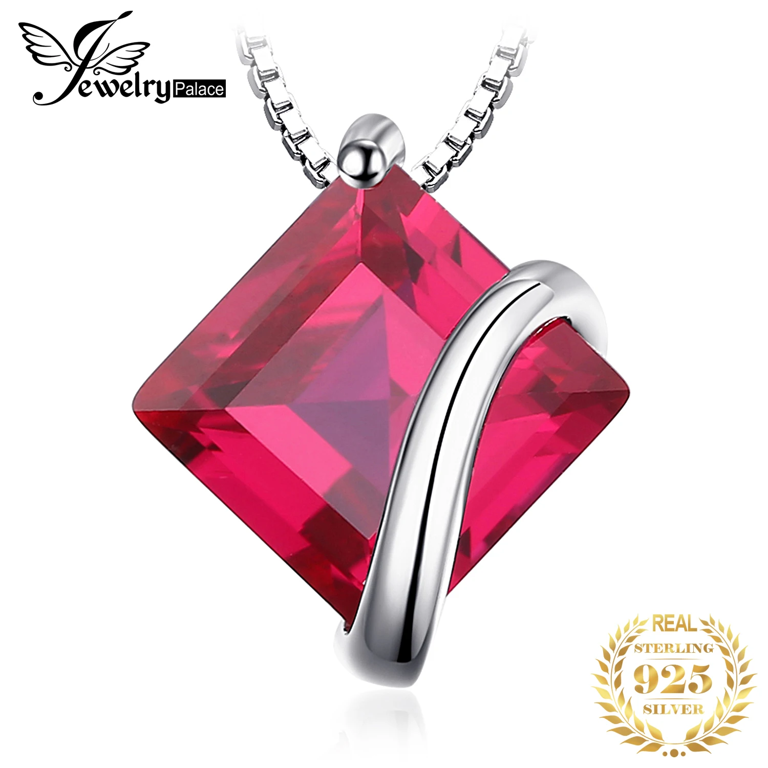 JewelryPalace Square Created Red Ruby 925 Sterling Silver Pendant ...