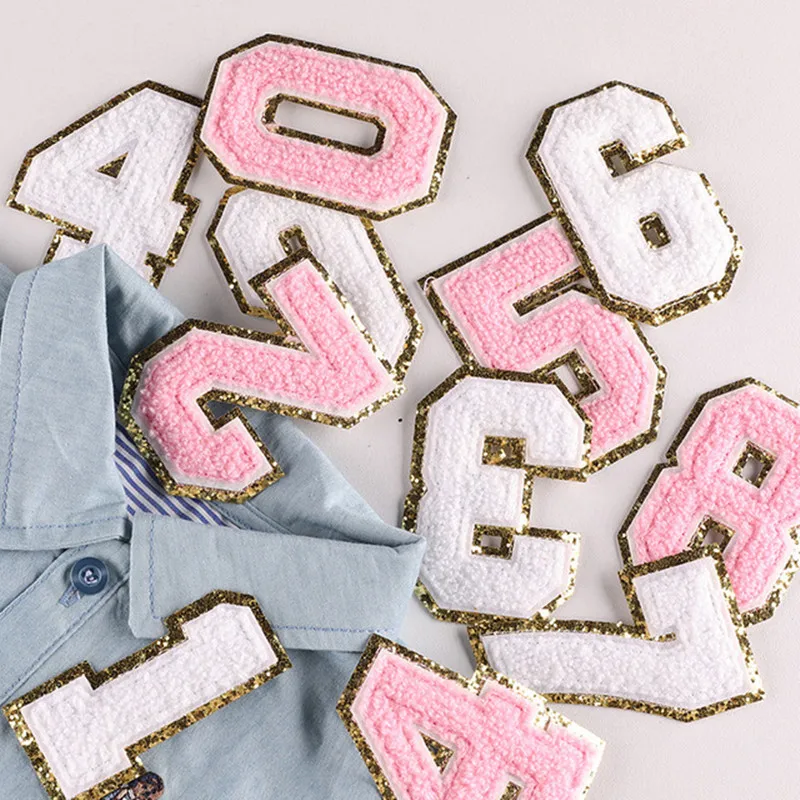 White Pink Black Digital Chenille Embroidered Iron On Patch Applique ...