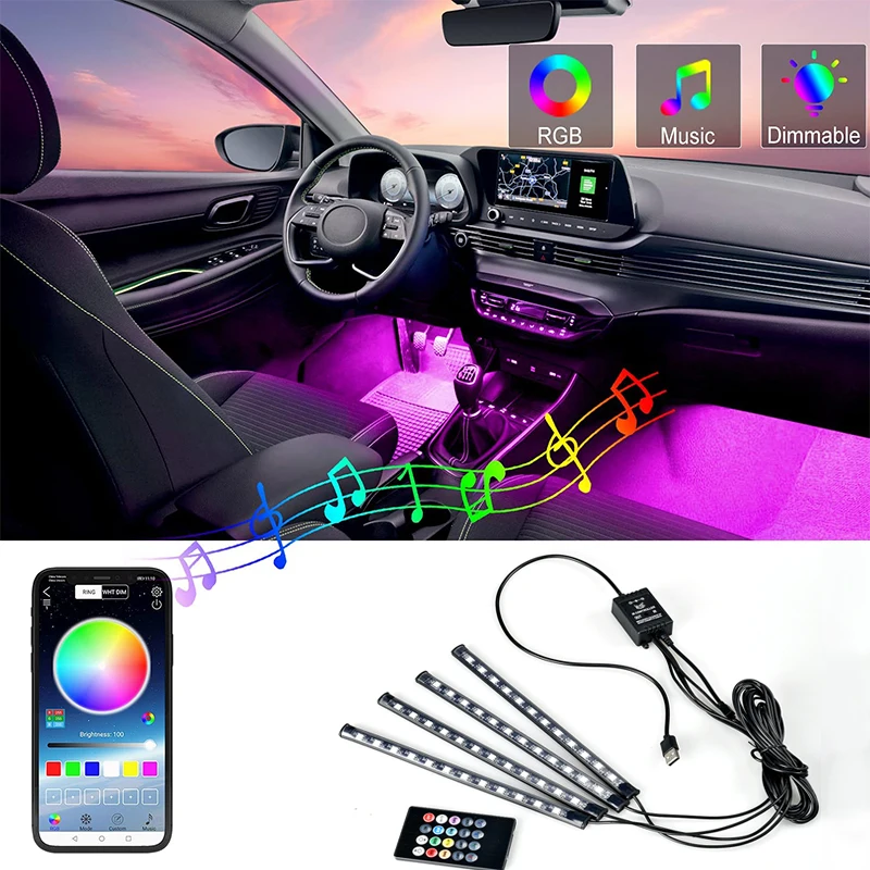 12 Led Car Interior Floor Foot Lamp Auto Decoration Light With Usb ...
