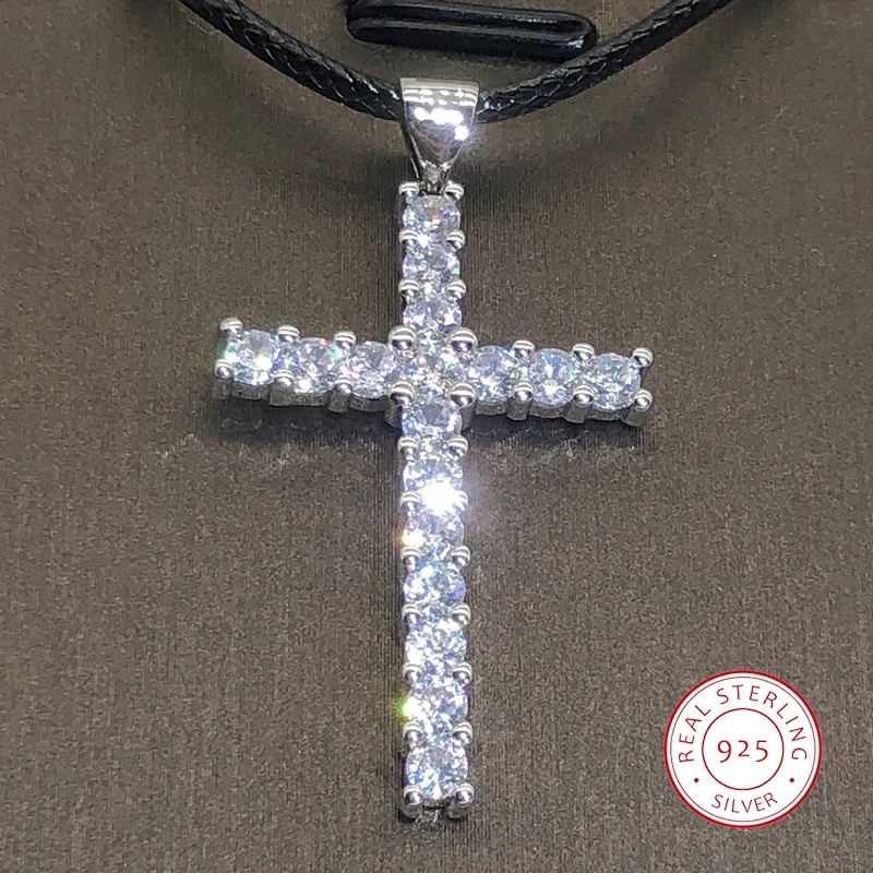 925-Silver-Hip-Hop-Crystal-Cross-Shape-Pendant-Necklace-Sparkly ...