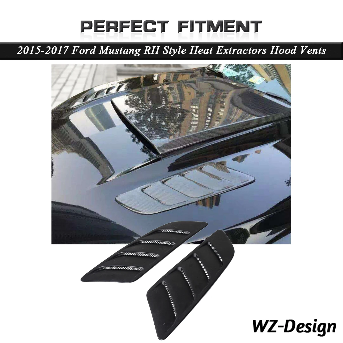 Car Accessories Fiber Glass RH Style Hood Vents 2pcs Fit For 2015-2017 ...
