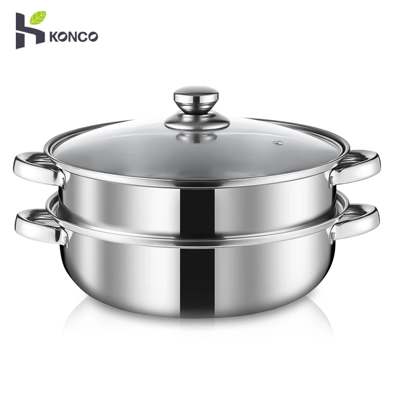 Stainless Steel Two Layer Steamer Pot Soup Steam Pot Transparent Glass ...