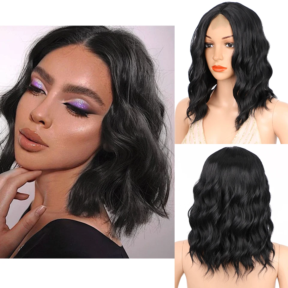 Short Water Wave Black Bob Wigs Synthetic Wigs Natural Looking – Vogsig ...