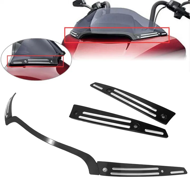 CNC-Motorcycle-Black-Windshield-Side-Trim-For-Harley-Touring-Road-Glide ...