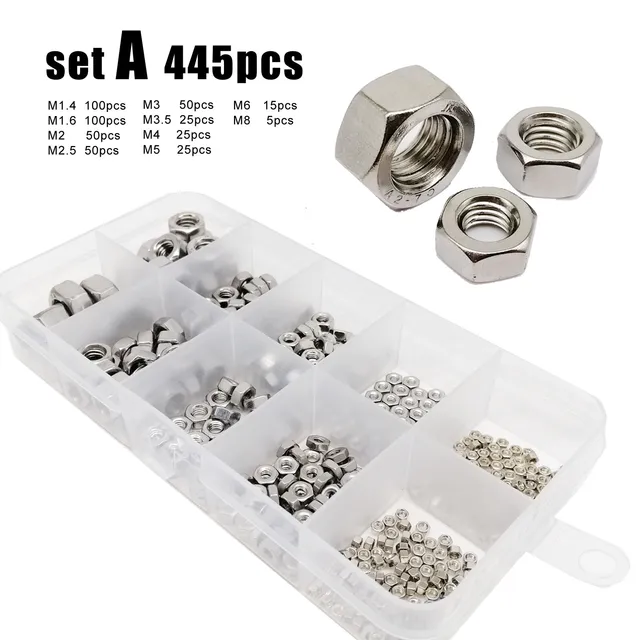 445/669pcs M1 M1.2 M1.4 M1.6 M2 M2.5 M3 M3.5 M4 M5 M6 M8 M10M12M16 304 Stainless Steel DIN934 ...