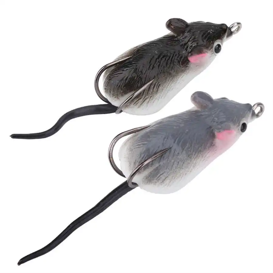 1pc Fishing Lure Artificial Soft Rat Mouse Fishing Baits 5cm Dual Hook ...