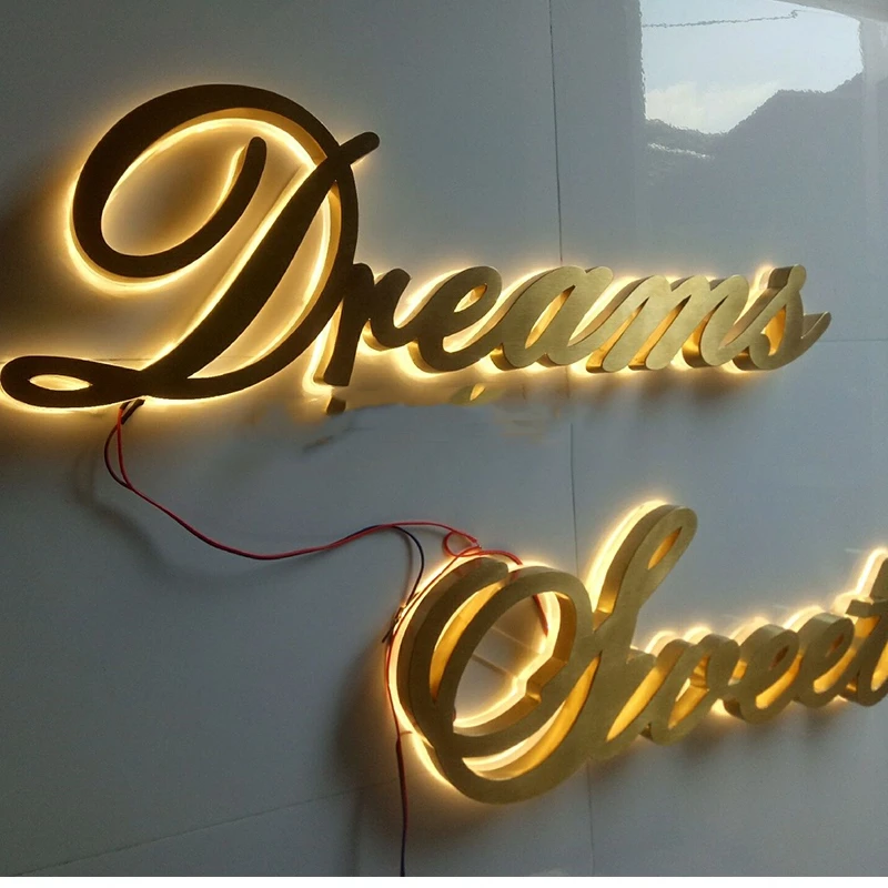 Custom Outdoor Backlit Gold Metal Led Letters Shop Signs, Stainless ...