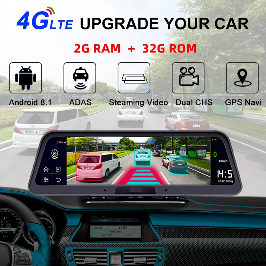 10inch IPS Car DVR Camera GPS 4G Android 8.1 WIFI ADAS FHD 1080P Dash ...