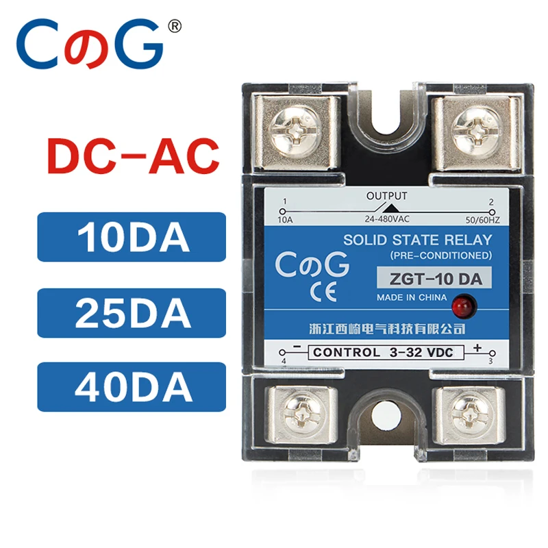 Cg 10a 25a 40a Da Single Phase Dc Control Ac Heat Sink 220v Relay To 3-32vdc Ssr-10da 25da 40da ...