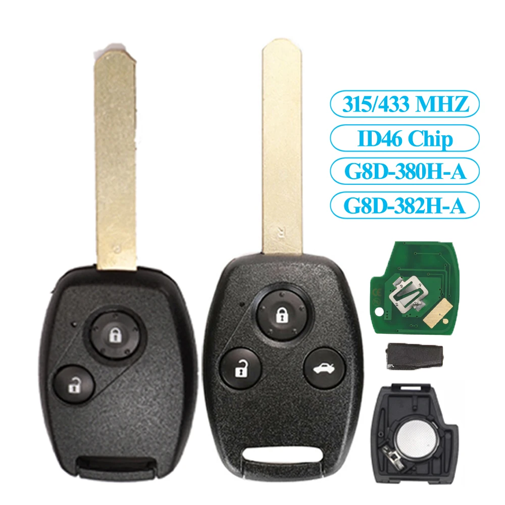 Jingyuqin FSK 315/433.9MHZ ID46 Chip Remote Car Key For Honda CR V ...