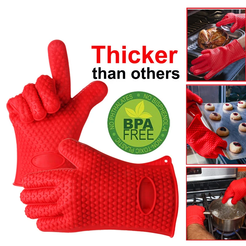 Silicone-Oven-Mitt-Oven-Gloves-Heat-Resistant-Gloves-Full-Finger-Hand ...