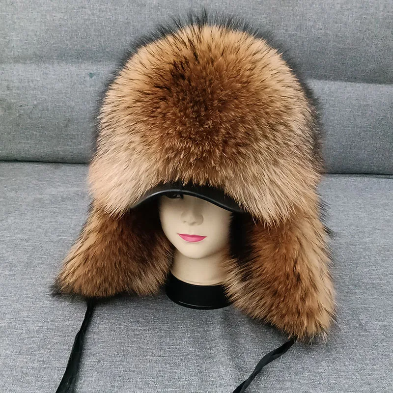 2021 Winter Warm Thick Real Fox Fur Bomber Hat With Earflap Natural Men ...