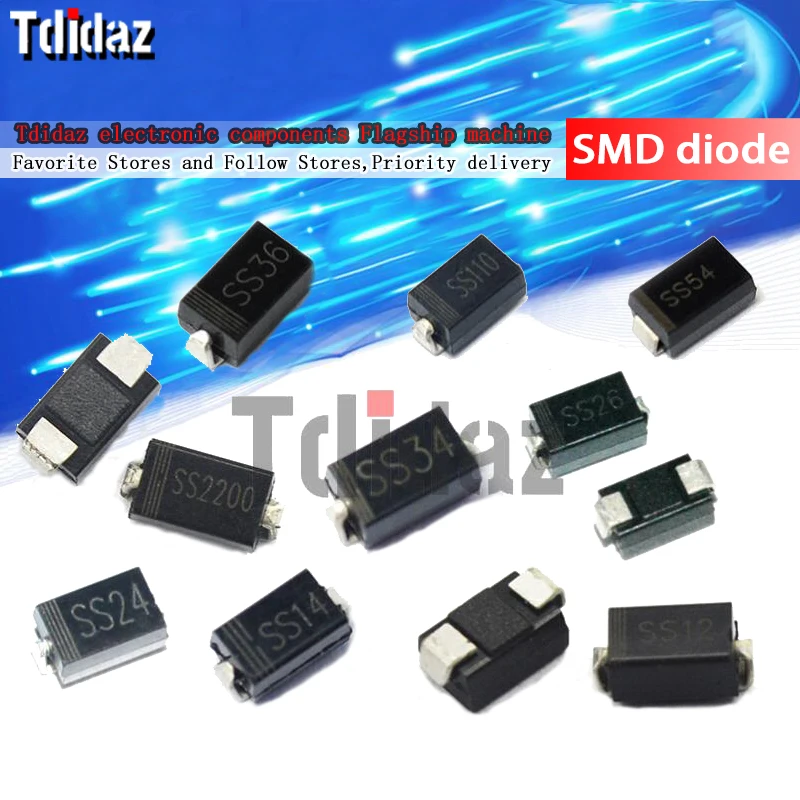 100PCS Rectifier diode M1 M4 M7 SS12 SS14 SS16 SS24 SS34 SS36 SS110 ...