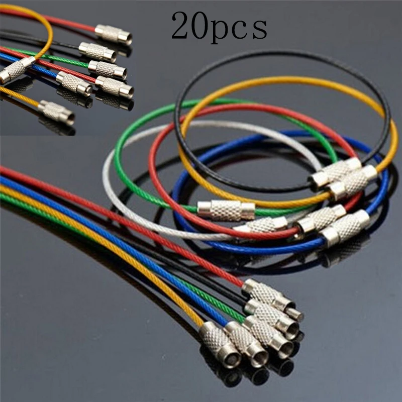 20pcs/set Stainless Steel Wire Keychain Tag Rope Wire Cable Loop Screw ...