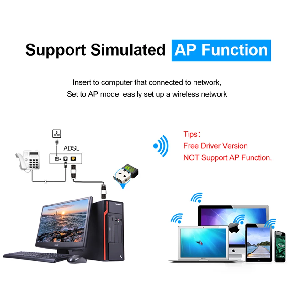 Shop Generic Mini WiFi Adapter 150Mbps Wi-Fi Adapter USB Ethernet WiFi ...