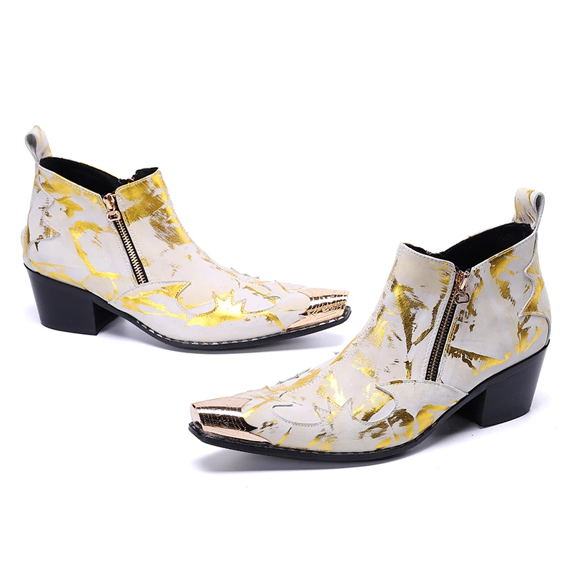 Fashion-Gold-Print-Men-Square-Toe-Short-Boots-Wedding-Party-Prom-Dress ...