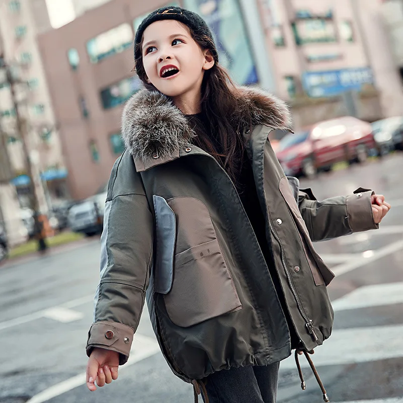 Brand Girls Down Parkas New Kids Thicken Big Real Fur Collar White Duck ...