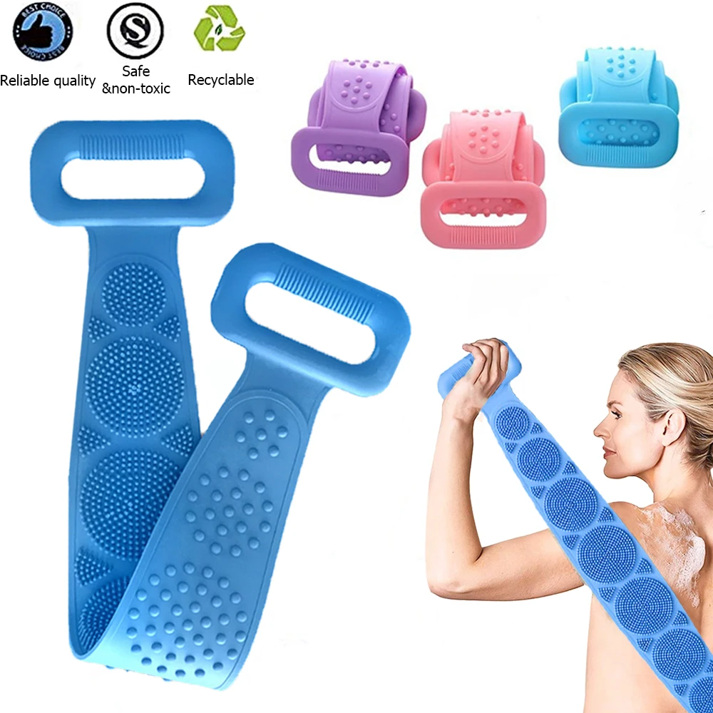 Silicone Body Scrubber Bath Towel Belt 2 Sided Exfoliating Shower Wash ...