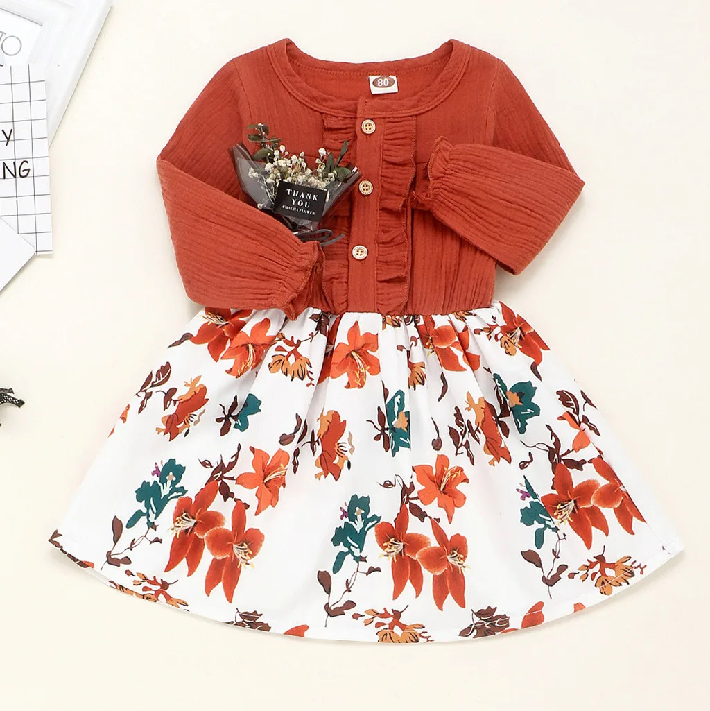 Cute Toddler Baby Kids Girls Floral Print Ruffle Princess Dress Autum ...