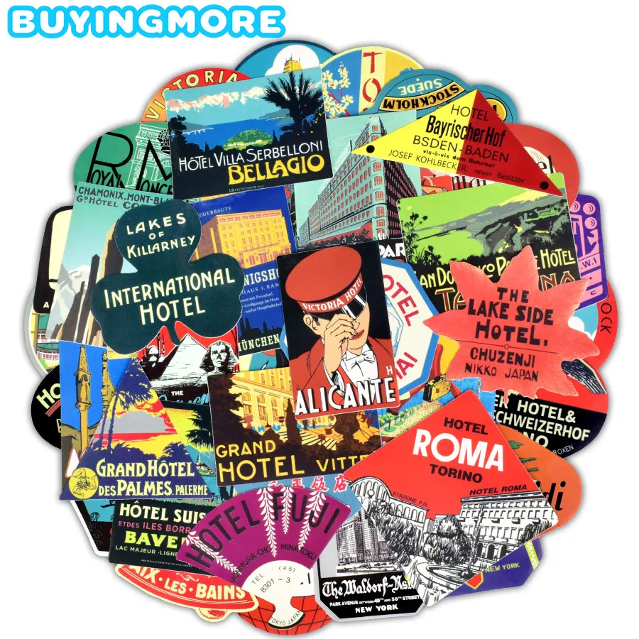 55 PCS Hotel Style Graffiti Sticker Travel Retro Building Logo Funny ...