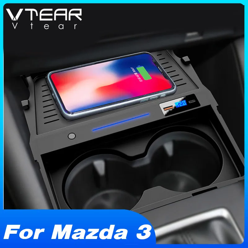 Vtear QI Car Wireless Charger For Mazda 3 Accessories Fast Charge Phone ...