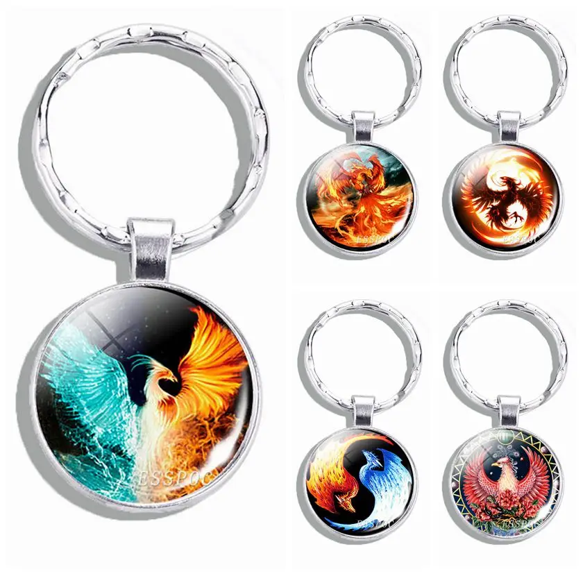 Phoenix Keychain Steampunk Animal Phoenix Photo Glass Cabochon Keychain ...