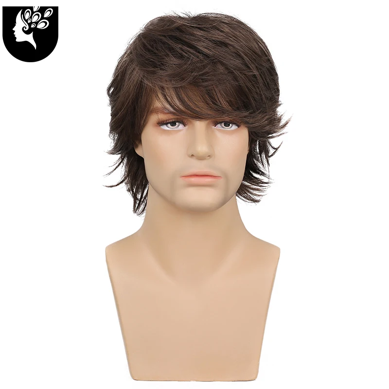 Wigl peluca sintética de onda Natural con flequillo para hombres ...