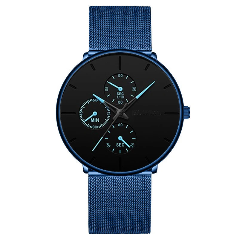 Elegant Blue Men Wristwatches 2023 Minimalist Ultra Thin Stainless ...