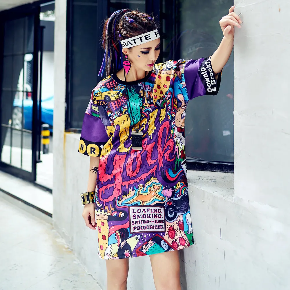 Women Hip Hop Long T Shirt Mesh Breathable Plus Size Loose New York ...
