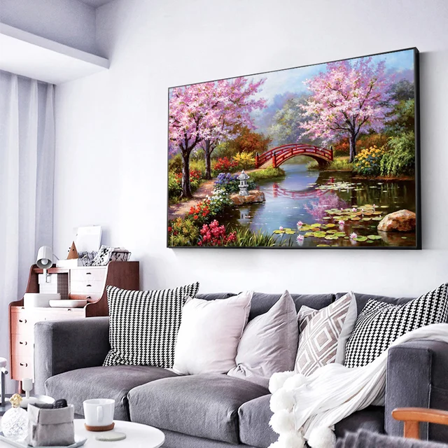 Canvas Paintings River Bank Scenery Wall Art Modern Landscape Posters ...