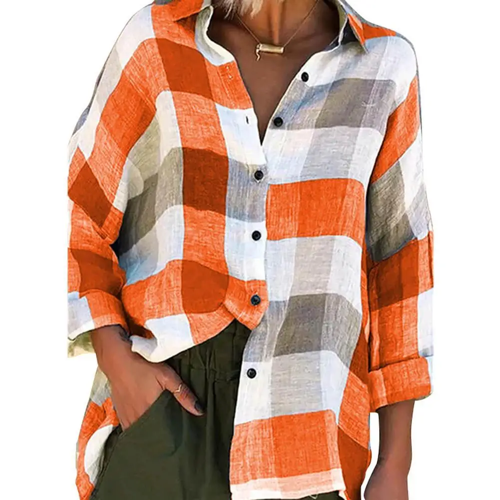 Blusa-a-cuadros-para-mujer-camisa-informal-de-manga-larga-con-botones ...