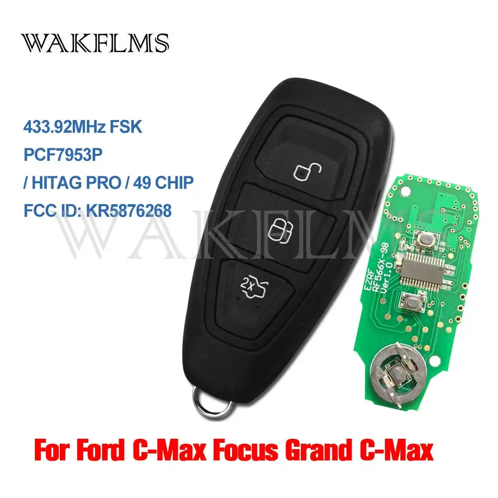 3btn Smart remote Key fob 433MHZ For Ford C Max Focus Grand C Max ...