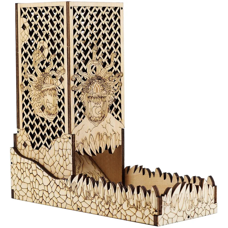 Dnd Dice Tower With Tray Wood Laser Etched Beholder Portable And ...