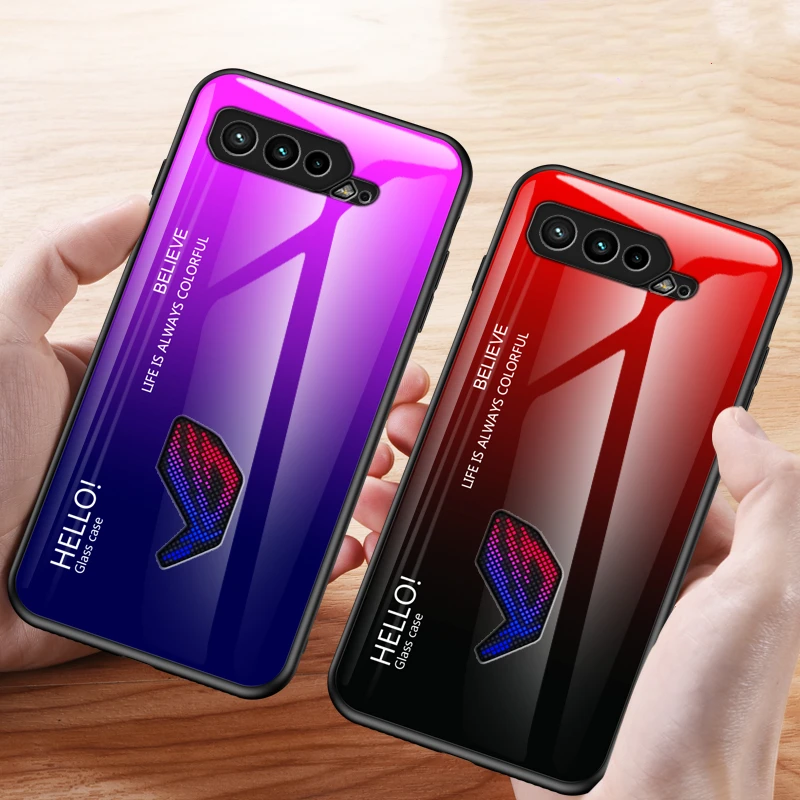 For Asus Rog Phone 5 Case Gradient Color Tempered Glass Hard PC Cover ...