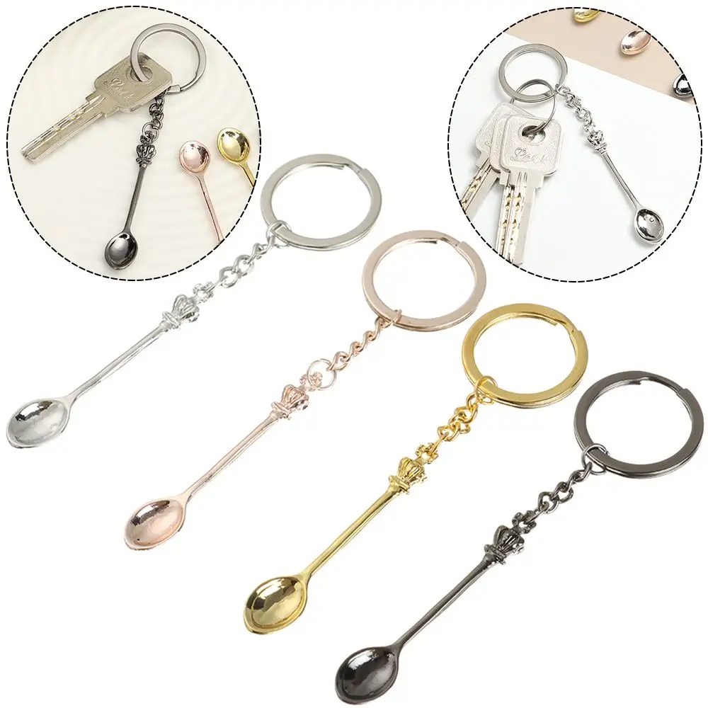 4PCS-Mini-Crown-Spoon-Keychain-Teaspoon-Pendant-Necklace-Key-Ring-Crown ...