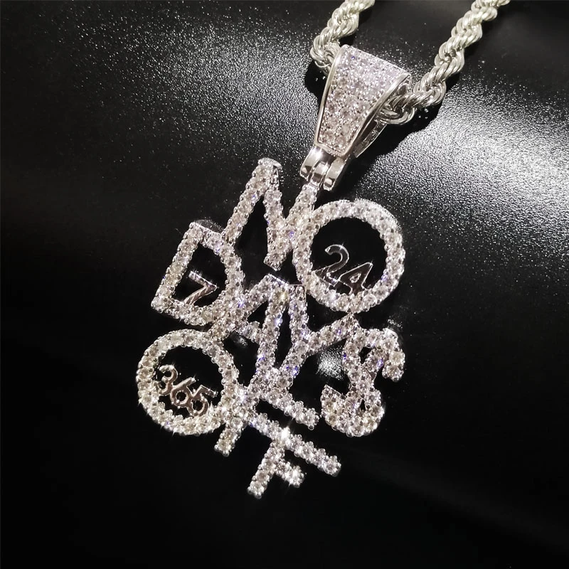 No Days Off Luxury Crown Letters Iced Out Pendant - munimoro.gob.pe
