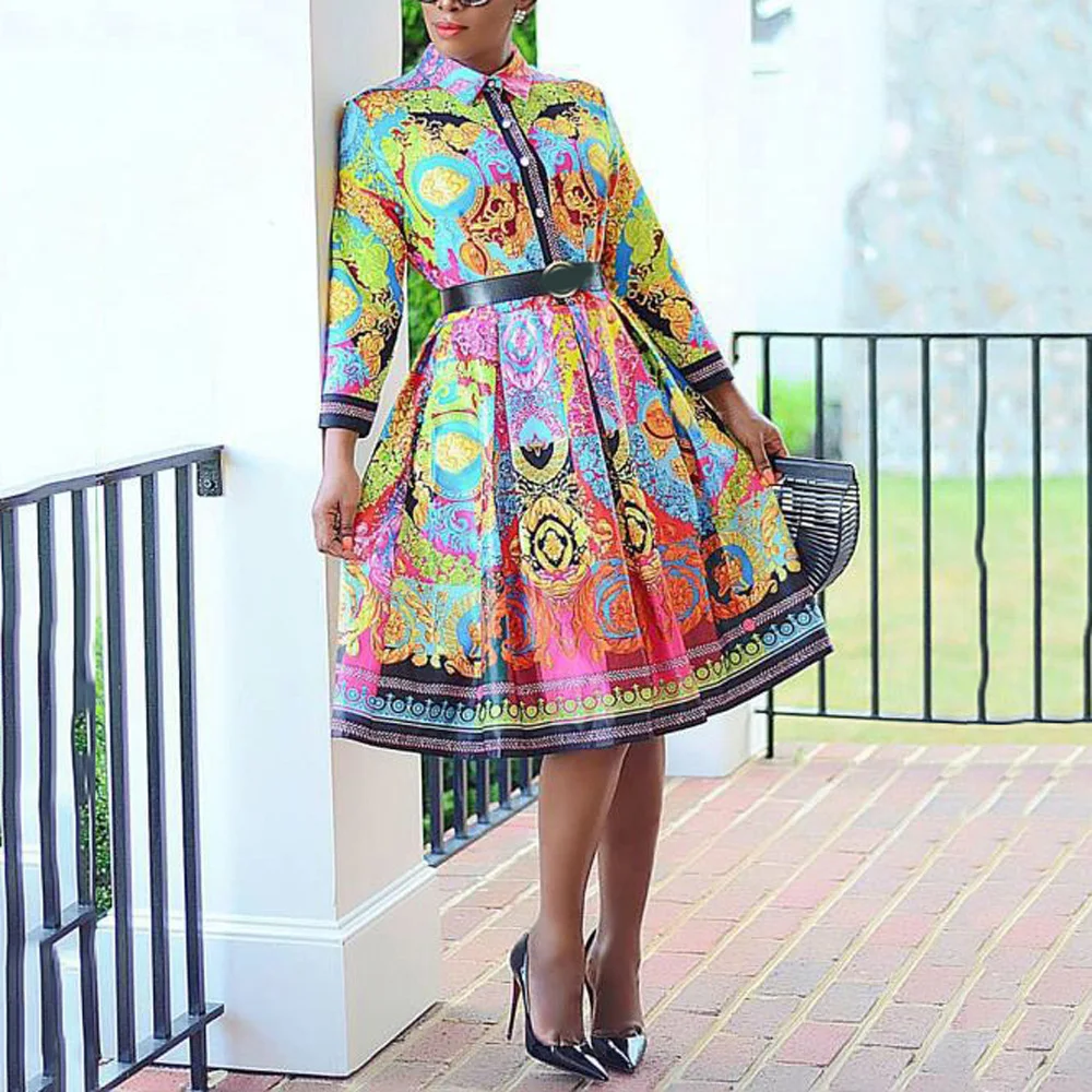 Robe-mi-longue-imprim-e-manches-longues-pour-femmes-robe-de-bureau-l ...